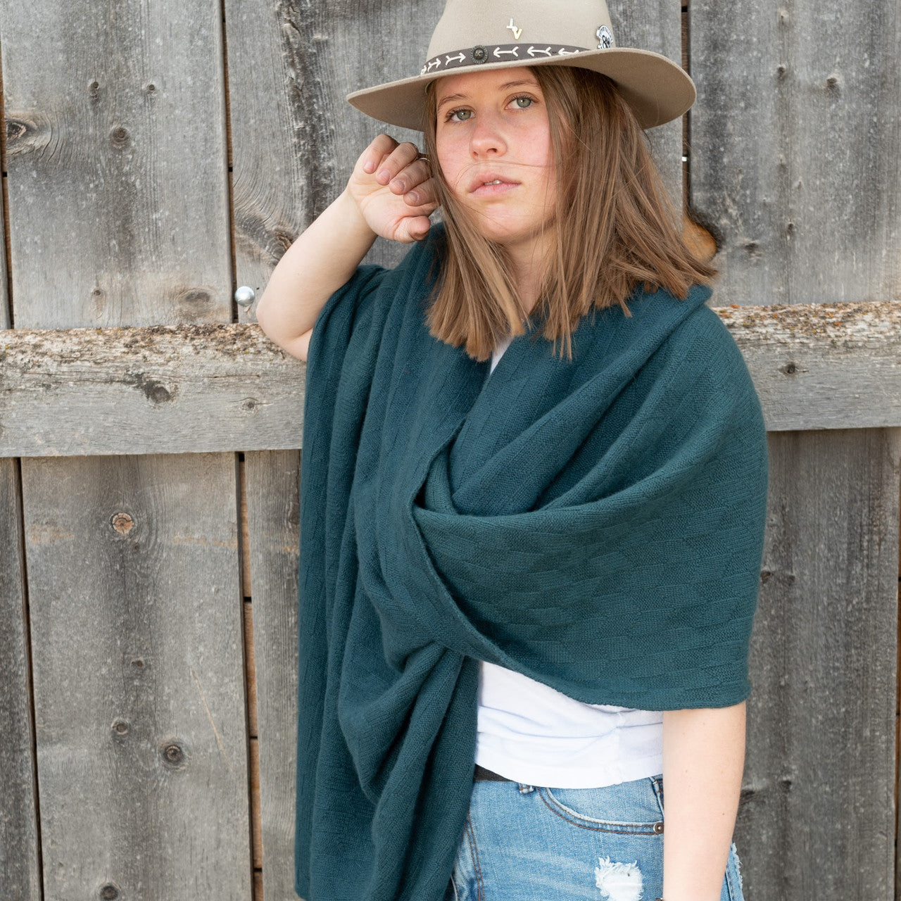 Teal Diamond Lattice Knit Cashmere Throw by Hangai Mountain Textiles